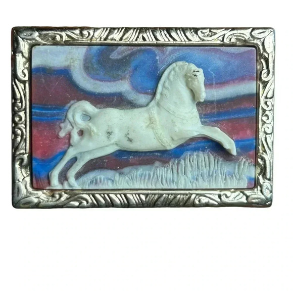 Other | Vintage 1976 Incolay Studios Brass Belt Buckle White Horse ...